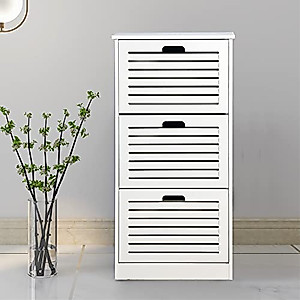 SSLine Modern White Shoe Cabinet with 3 Flip Down Storage Shelves Free-Standing Shoe Rack Compact Wood Shoe Storage Organizer for Entryway Hallway Doorway Closet