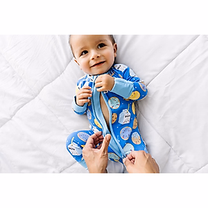 Little Sleepies Zippy Baby & Toddler Pajamas, Sleeper for Boys and Girls, Viscose Derived from Bamboo Newborn Sleeper w/ 2-Way Zipper w/Mitten Cuffs, Blue Cookies & Milk, 0-3M