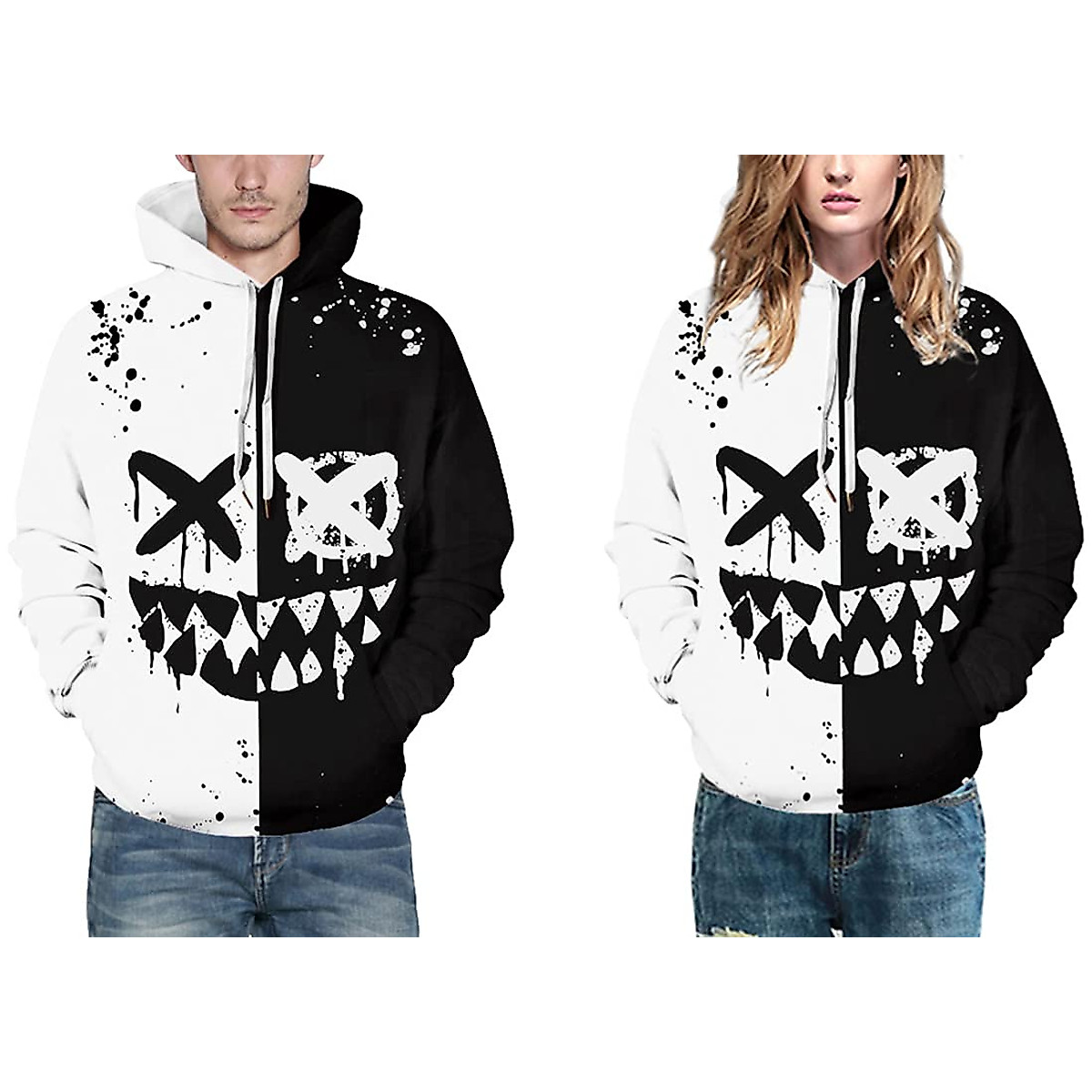 Chaos World Men's Novelty Hoodie Long Sleeves 3D Funny Graphic Print Sweatshirt Pullover(Medium,4 Black White Wing)