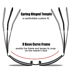 ZHILE Wrap Polarized Sunglasses Rectangular Metal Frame Classic Style Large Size (Black, Grey)