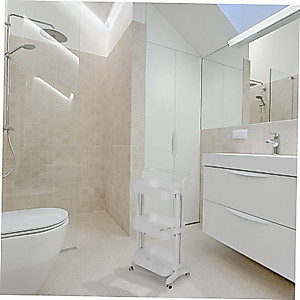 Cabilock 1pc Trolley Rack Rolling Cart Trolley Organizer Trolley Cart with Handle Mental Utility Cart 4 Shelf Tray Cart Home Organizer Household Trolley White Storage Abs Wheel