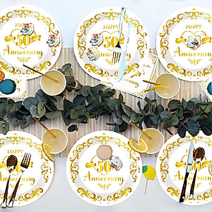 80Pcs 50th Anniversary Paper Plates Golden Wedding Celebration Party Supplies 7"50th Golden Dessert Plates 50 Years Golden Plates,for Fifty Anniversary Party Decoration 50th Brithday Party Decorations