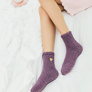 Zando Womens Fuzzy Socks Cozy Slipper Socks Super Soft Plush Socks Cute Fluffy Socks Indoor Sleep Socks Comfy Microfiber Bed Socks Warm Fuzzy Socks for Women 4 Pairs Cute Heart One Size