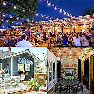 Lakumu 2-Pack 96FT Outdoor String Lights with Waterproof Shatterproof Dimmable 5000K Daylight White E12 Filament S14 LED Bulbs for Backyard Hanging Lights Linkable Patio Lights for Deck Bistro Pergola