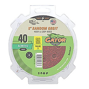 Gator 5" Random Orbit Hook & Loop Red Resin Aluminum Oxide Sanding Discs, 8-Hole, 40 Grit, 50 Pack