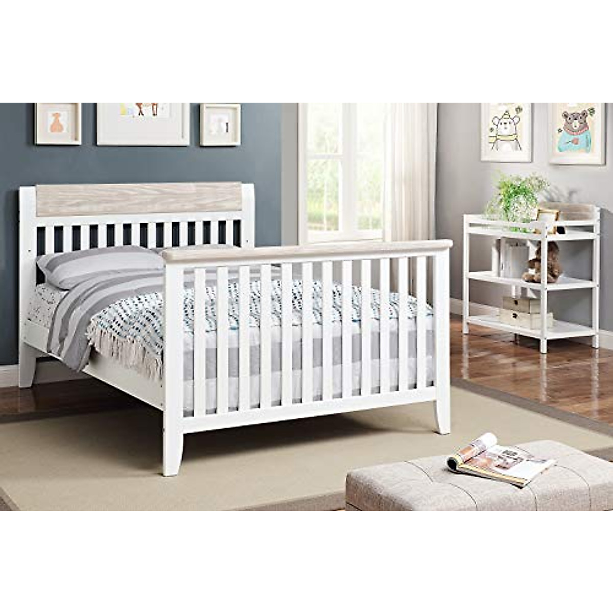 Suite Bebe Hayes 4 in 1 Convertible Crib, White and Wire Brushed Wood