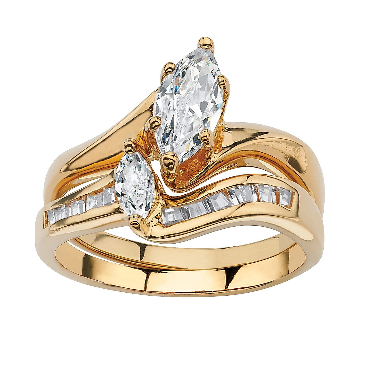 PalmBeach Yellow Gold-Plated Marquise Cut Cubic Zirconia Bridal Ring Set Sizes 5-12 Size 9