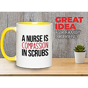 Bubble Hugs Nurse 2Tone Yellow Mug 11oz - A nurse is compassion - Labor Clinical Certified Nursing Assistant Surgical Emergency Oncology Practitioner