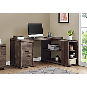 Monarch Specialties Computer Desk L-Shaped Corner Desk with storage - Left or Right Facing - 60"L (Brown Reclaimed Wood Look)