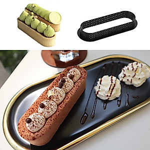 FOVIUPET 8pcs Oval Tart Rings Oval Tart Bottom Tower Cake Ring Mold Carbon Fiber Non Stick Perforated Tart Rings for Mousse Cheese Cake Muffin Pie Kitchen Baking Tart Molds (Black Oval)