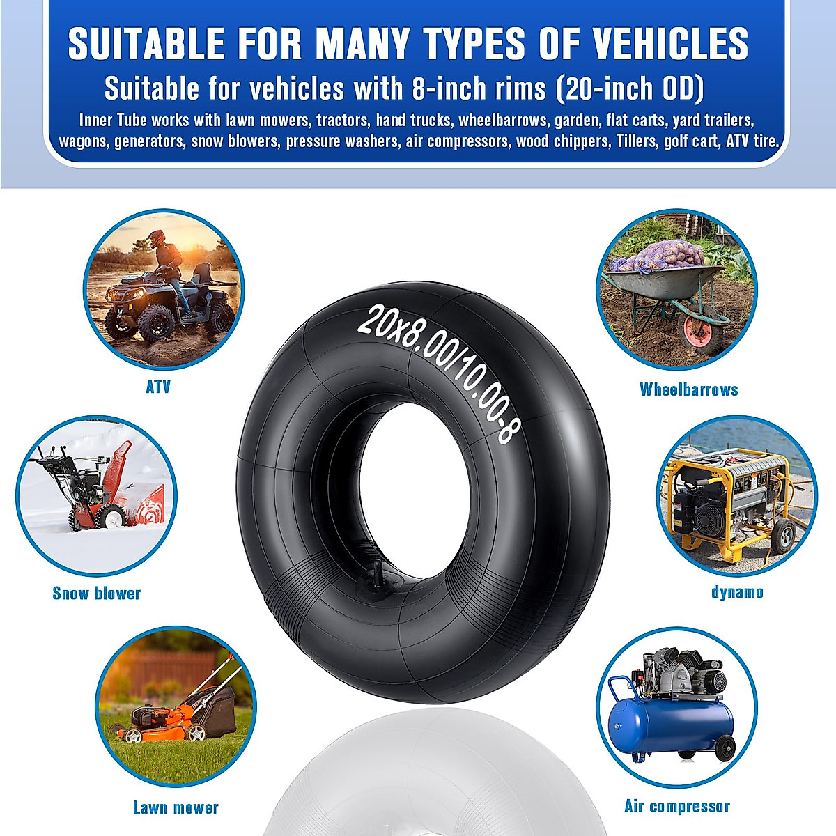 20x10-8,20x8-8,20x10.00-8,20x8.00-8 Premium Replacement Tire Inner Tubes(2 Packs)，for Riding Mower Lawn Tractor Snow Blower Golf Cart Garden Trailer,with TR13 Straight Valve Stem, by NAKAO