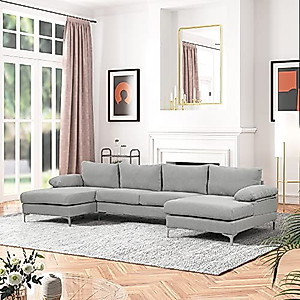 Casa Andrea Milano Modern Large Boucle U-Shape Sectional Sofa, Double Extra Wide Chaise Lounge Couch, Light Grey