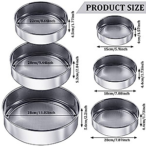 6 Pieces Stainless Steel Round Sifter 40 Mesh Sieve Fine Mesh Round Flour Sieve for Bake Decorate Cakes, Pies, Pastries, Cupcakes