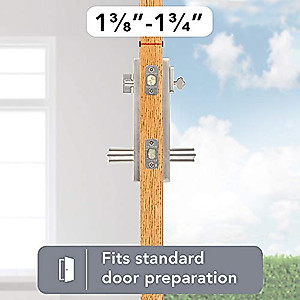 Baldwin Spyglass Single Cylinder Front Door Handleset Featuring SmartKey Security in Satin Nickel, Prestige Series with a Modern Contemporary Slim Door Handleset and Square Lever