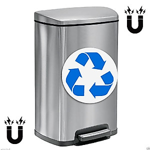 2 Pack (9in x 9in) Recycle Logo Magnet to Organize Your Trash - for Trash cans, Garbage containers and Recycle Bins - Magnet Decal (9in x 9in, Blue/White- Magnet)