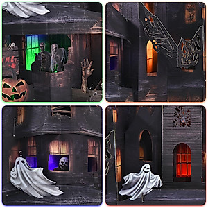 VIVIKEN Pop Up Halloween Card, 3D Jumbo Paper Halloween Spooky Castle Decoration Card with Lights and Music Includes Envelop and Note Card-Accordion Haunted House-Big Size