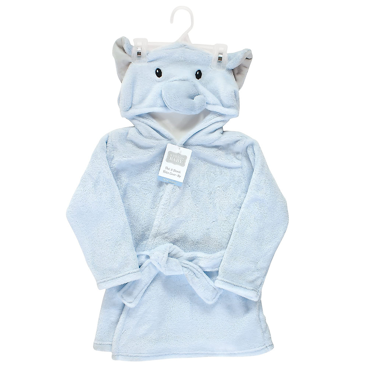 Hudson Baby Baby Plush Pool and Beach Robe Cover-ups, Blue Elephant, 18-24 Months