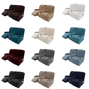 cjc Reclining Loveseat with Middle Console Slipcover, 8-Piece Velvet Stretch Loveseat Reclining Sofa Covers, 2 seat Loveseat Recliner Cover, Thick, Soft, Washable, Loveseat Slipcovers(Taupe)