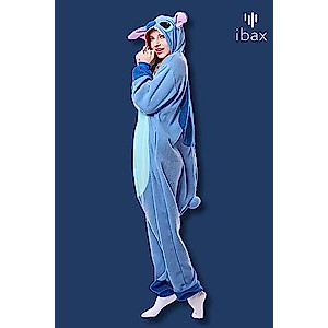 IBAX® Polar Fleece Adult Animal Onesie Pajama. Adult onesie costume. Animal onesies for adults. Halloween onesie adult. (US, Alpha, X-Large, Regular, Regular, ST Blue)