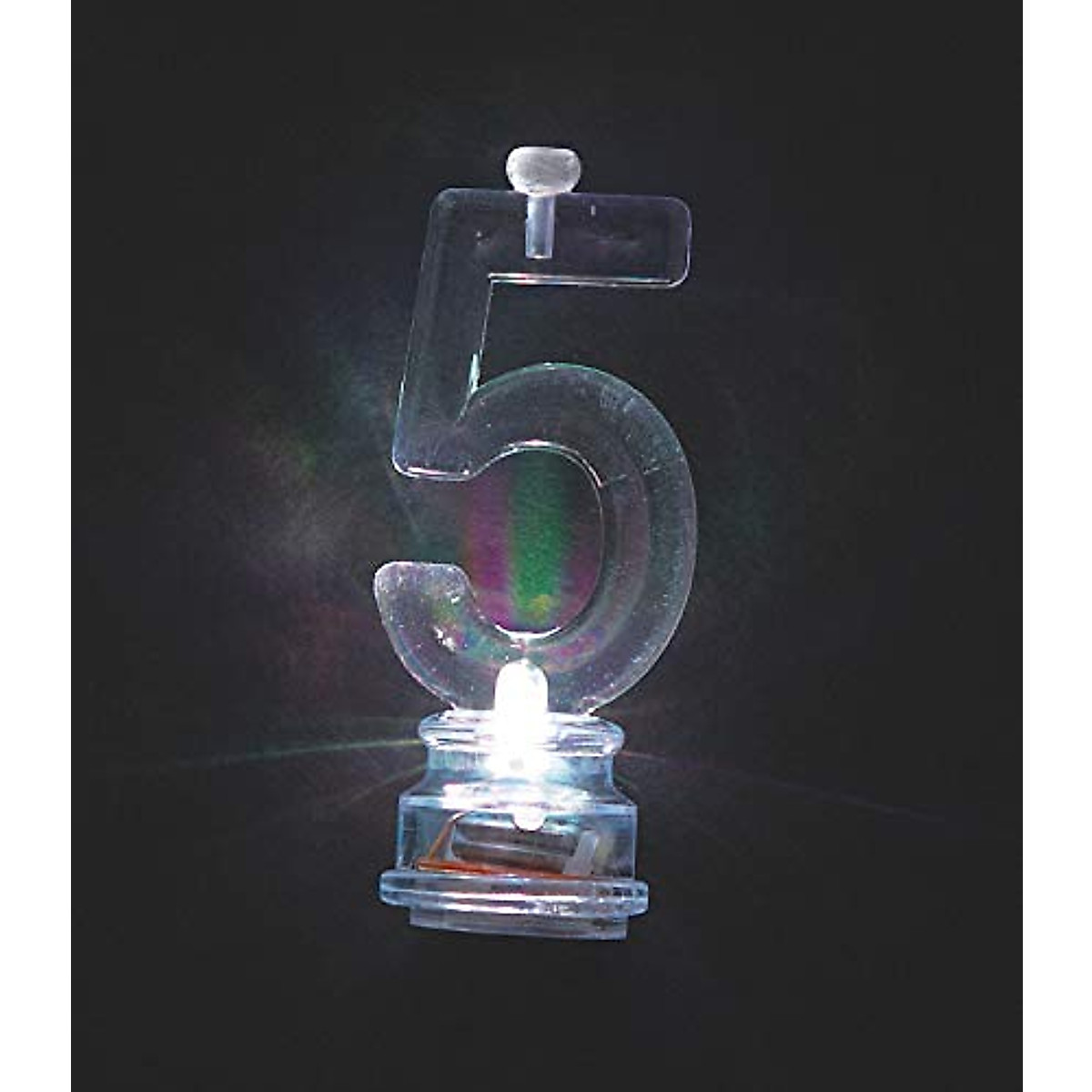 Unique Number 5 Flashing Candle Holder & Candles, 3", Multicolor