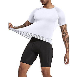 Holure Men's Workout Fitted Athletic Shirt Compression Short Sleeve Shirts White L