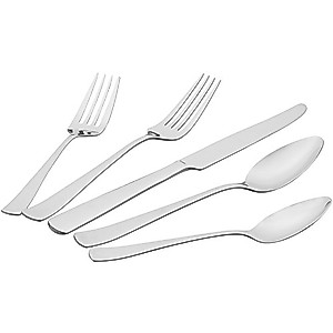 Amazon Basics 18-Piece Kitchen Dinnerware Set, Plates, Dishes, Bowls, Service for 6 - White & 20-Piece Stainless Steel Flatware Set with Square Edge, Service for 4