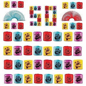 Mega Pack of 50 Coil Springs for Kids - Assorted Silly Faces and Colors, Mini Plastic Spring Toy for Party Favors, Carnival Prizes, Gift Goodie Bag Filler, Stocking Stuffers