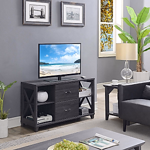 Convenience Concepts Oxford Deluxe 2 Drawer TV Stand with Shelves for TVs up to 55 Inches, Weathered Gray
