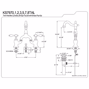 Kingston Brass KS7971TAL 4 3/4" in Spout Reach Bridge Lavatory Faucet with Brass Pop Up, Polished Chrome