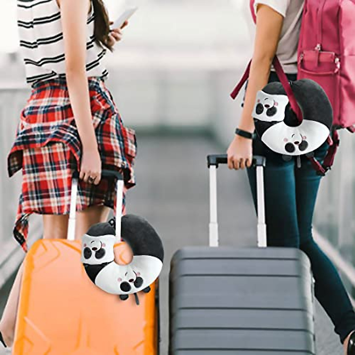 MINISO Travel Neck Pillow with Eye Mask, We Bare Bears Memory Foam Neck Cartoon Pillow Valentine's Day Gift for Travelling, Sleeping, Airplane, Car, Home & Office(Panda)