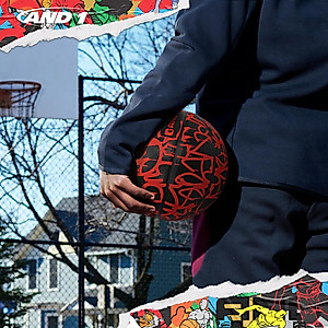 AND1 Fantom Rubber Basketball & Pump (Graffiti Series)- Official Size 7 (29.5”) Streetball, Made for Indoor and Outdoor Basketball Games (Red)