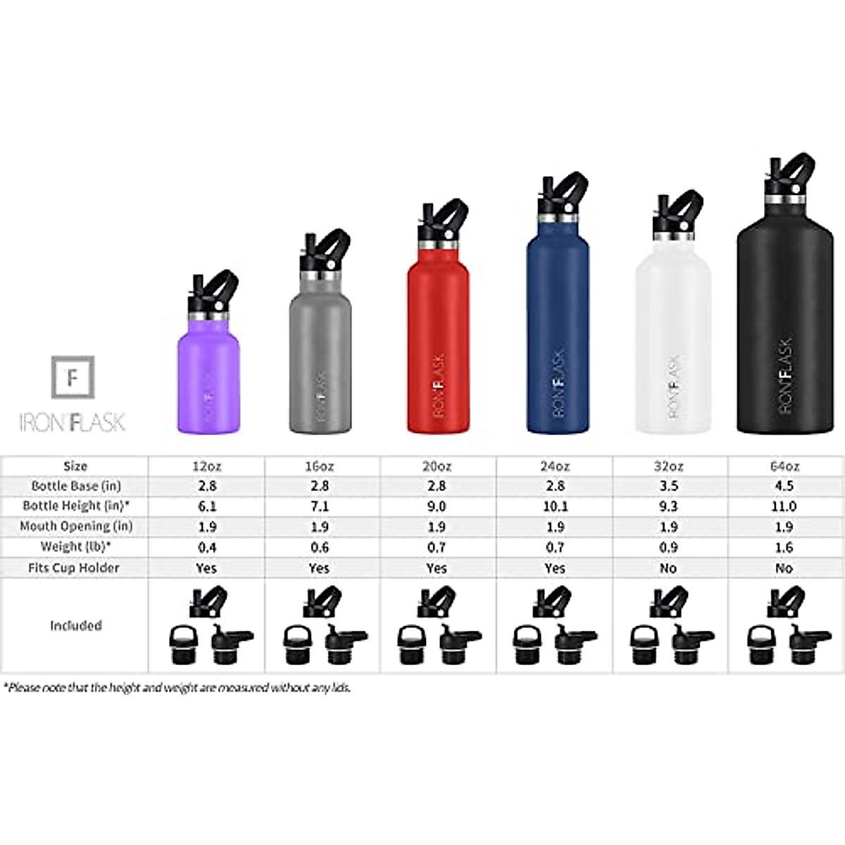 IRON °FLASK Sports Water Bottle - 24 Oz, 3 Lids (Straw Lid), Leak Proof, Vacuum Insulated Stainless Steel, Hot Cold, Double Walled, Thermo Mug, Standard Metal Canteen