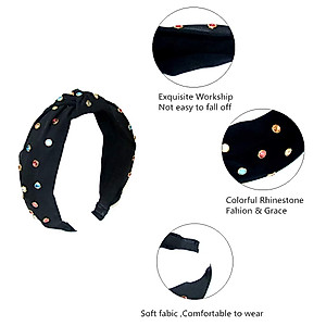 FEDANS Knot Headbands for Women Knotted Pearl Colorful Rhinestone Jeweled 2 Pcs Beaded Wide Band Fashion Headbands For Girl Bohemian Hairband