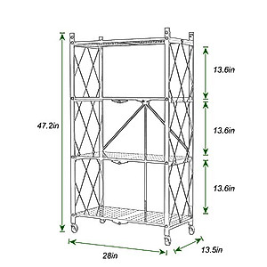 SogesHome Metal Foldable Shelf, 4-Tier Movable Storage Display Shelf Cart, Free-Standing Rack with Rolling Wheel for Kitchen, Living-Room, Bathroom, Bedroom, Black