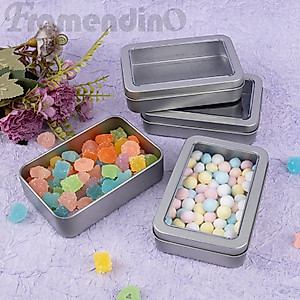 Framendino, 12 Pack Metal Rectangular Storage Organizer Tins with Clear Window Hinged Lids Silver