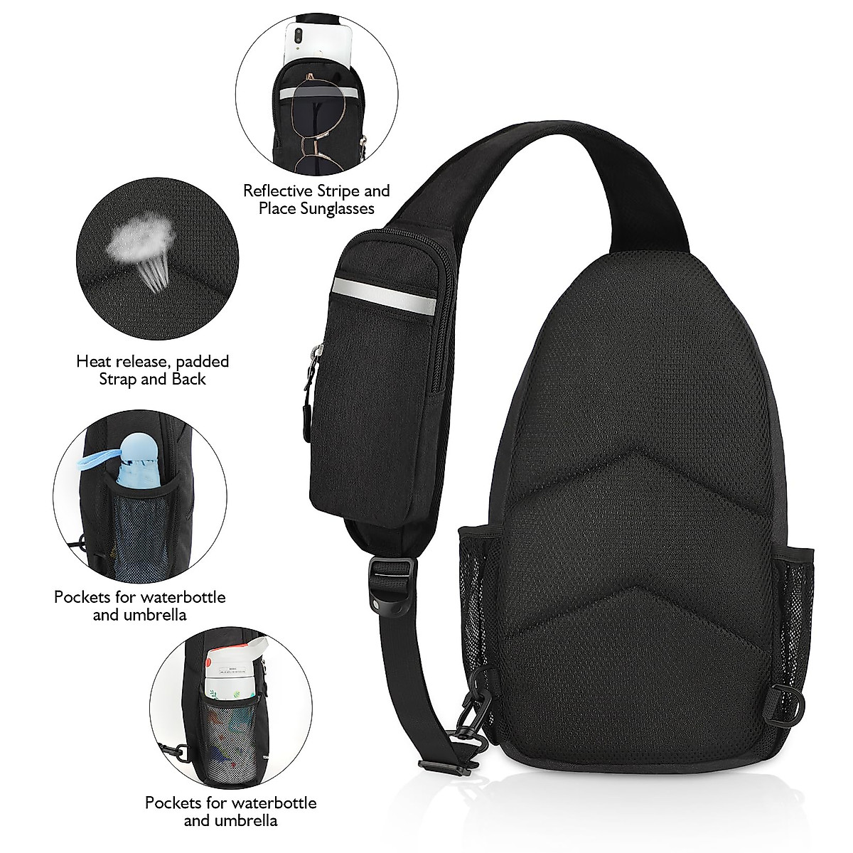 MAYLISACC Sling Backpack, Crossbody Sling Bag, Lightweight Shoulder backpack, Chest bag, Hiking Daybag for Biking, Cycling Walking （black）