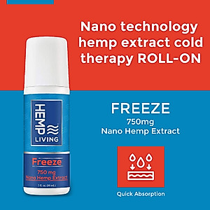 HEMP LIVING Freeze Nano Hemp Extract Roll On, Cold Therapy, Roll On for Muscles and Joint Strain, 3 oz Roll on Bottle (750 mg)