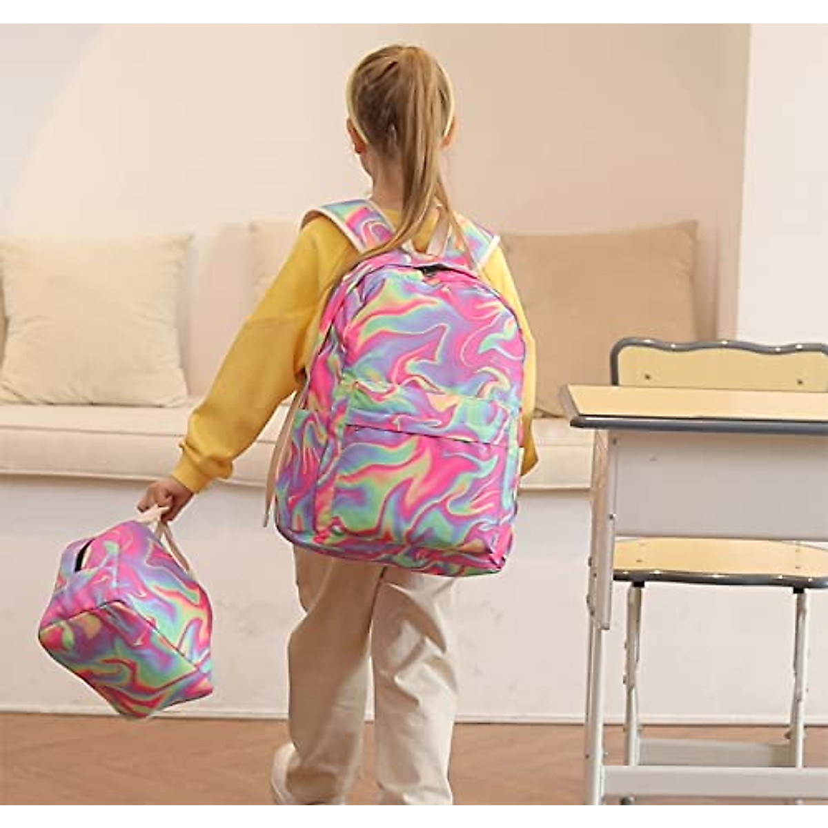 LEDAOU Backpack for Girls School Bag Kids Bookbag Teen Backpack Set Daypack with Lunch Bag and Pencil Case (Blue Purple)