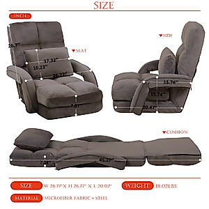 FLOGUOR Indoor Chaise Lounge Sofa Floor Chair with Back Support for Adults Folding Lazy Sofa with Armrests and Pillow Gaming Chairs 8808CO