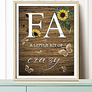 SUUURA-OO Family Sunflower Butterfly Poster Wall Decor, Inspirational Family a Little Bit of Crazy Loud Love Rustic Wood Sign Wall Art for Living Room Set of 3 (8”x10“) Prints Poster for Home Office Wedding Kitchen Unframed