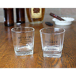 Lillian Rose Set of 2 Whiskey Low Ball Glasses with Famous Quotes, Black