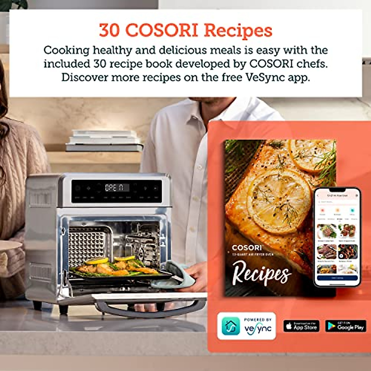 COSORI Air Fryer Toaster Oven, 13 Qt Airfryer Fits 8" Pizza, 11-in-1 Functions with Rotisserie, Dehydrate, Dual Heating Elements with Convection Fan for Fast Cooking, Cookbook & 6 Accessories, Silver