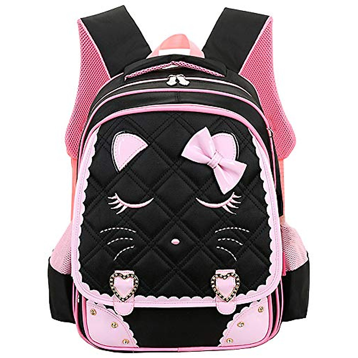 Efree Cute Cat Face Bow Diamond Bling Waterproof Pink, Black Set, Size Large