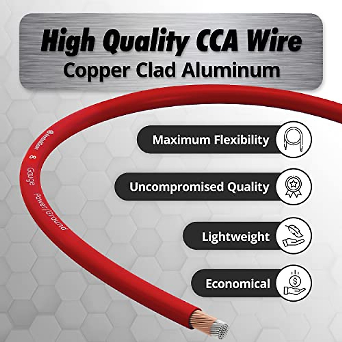 InstallGear 8 Gauge Wire (25ft) Copper Clad Aluminum CAA - Primary Automotive Wire, Car Amplifier Power & Ground Cable, Battery Cable, Car Audio Speaker Stereo, RV Trailer Wiring Welding Cable 8ga