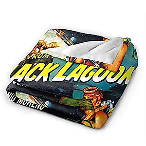 3D Print Anti-Pilling Creature from The Black Lagoon Blanket Ultra Soft Throw Blanket Flannel Fleece All Season Light Weight Blankets for Sofa Couch Living Room/Bedroom Warm Blanket,Black,50"x40"