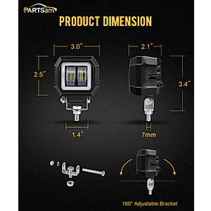 Partsam 3 Inch White Pods Light With DRL 2 Modes 16W Waterproof Cubes Offroad Work Cree LED Pods Spot Flood Ditch Fog Lights for Pickup Truck SUV ATV UTV Boat Forklift 4x4 Motorcycle, Pack of 2