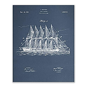 Sailboat Patent Wall Decor - Set of 6 (8x10) sailing art prints