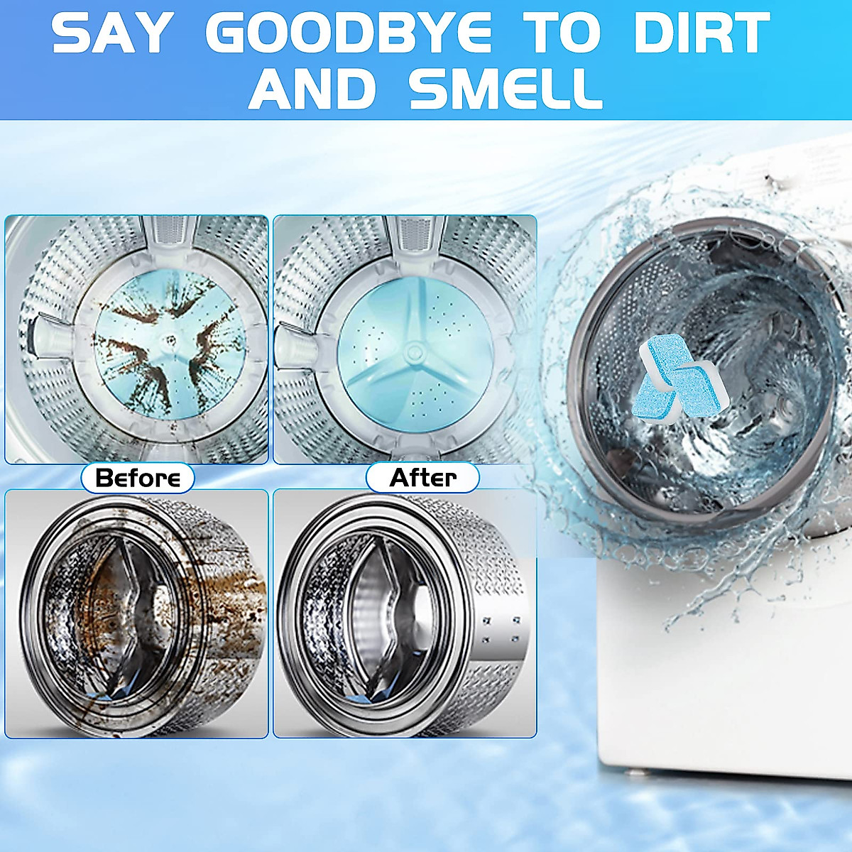 DORPETLY Washing Machine Cleaner, 32 Tablets Washer Machine Cleaner Household Supplies, Deep Cleaning Tablets for Front Loader, Top Load Washer and HE