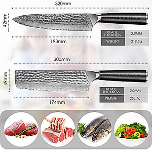 Home Safety Damascus Steel Chef Nakiri Knife 2Pcs Professional Cooking Knife Set – Razor Sharp Kitchen Chef's Knives with Ergonomic G10 Handle, Water Ripple Blade Non-Stick Cleaver, Gift Box