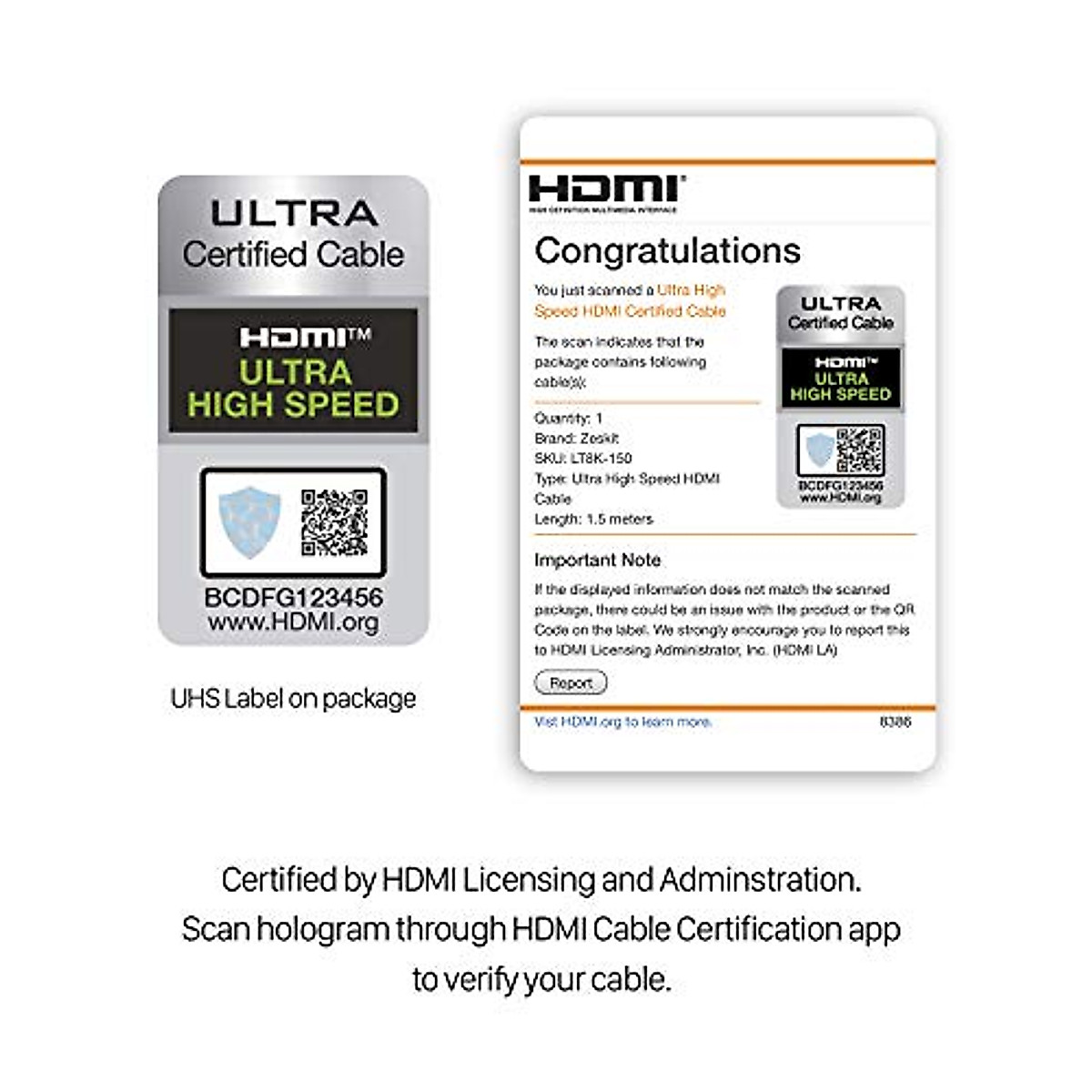 Zeskit Lite 48Gbps Slim Certified Ultra High Speed HDMI Cable 5ft, 4K120 8K60 144Hz eARC HDR HDCP 2.2 2.3 Compatible with Dolby Vision Apple TV 4K Roku Sony LG Samsung Xbox Series X RTX 3080 PS4 PS5